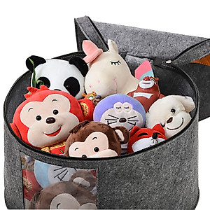 SOUJOY 2 Pack Hat Box with Lid, 16.5 x 10 Foldable Felt Hat Storage Box, Travel Case Clothes Storage Bin, Round Hat Organizer for Men Women Stuffed Animal Toy Clothes