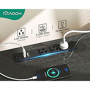 AODK Dresser with Charging Station, 52 Inches Long Dresser for Bedroom with 7 Large Fabric Drawers, Dresser TV Stand with Open Shelves for 55-Inch TV for Living Room, Dark Grey and Black