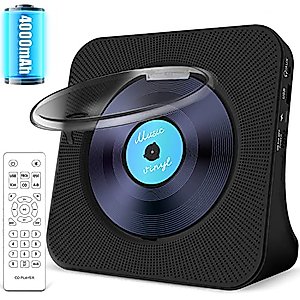 Portable CD Player with Bluetooth: 4000mAh Rechargeable Kpop Music Player with HiFi Speaker,Remote Control,LCD Display,Sleep Timer,Headphone Jack, Supports CD/Bluetooth/FM Radio/U-Disk/AUX(Black)