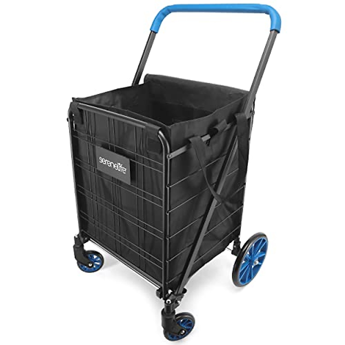 20” Shopping Cart Cover–Multipurpose Cart Liner, Portable Water Resistant Shopping Bag with Zippers, Pocket, and Side Handles, Compatible with SLSPCART36 & SLSPCART38 Cart Model, All-Black Finishing