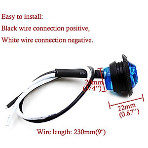 KEING 10 Pack Sealed Waterproof Mini Round 3/4 Inch Blue LED Marker lights Signal Light 12V for Trailer Truck Bus Pickup Van ATV RV Lorry Caravan, 5 Years Warranty