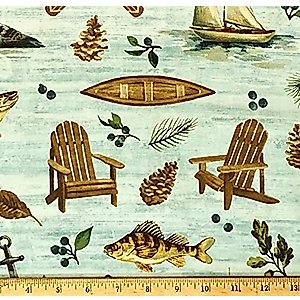 1/2 Yard - Duck Canoe Camping Fishing on Blue Lake Cotton Fabric (Great for Quilting, Sewing, Craft Projects, Throw Pillows & More) 1/2 Yard x 44"