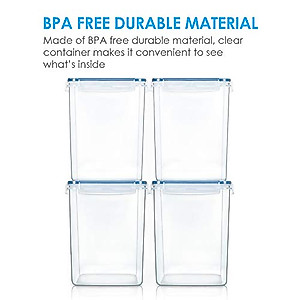 Vtopmart Large Food Storage Containers 5.2L / 176oz, 4 Pieces BPA Free Plastic Airtight Food Storage Canisters for Flour, Sugar, Baking Supplies, with 4 Measuring Cups and 24 Labels, Blue