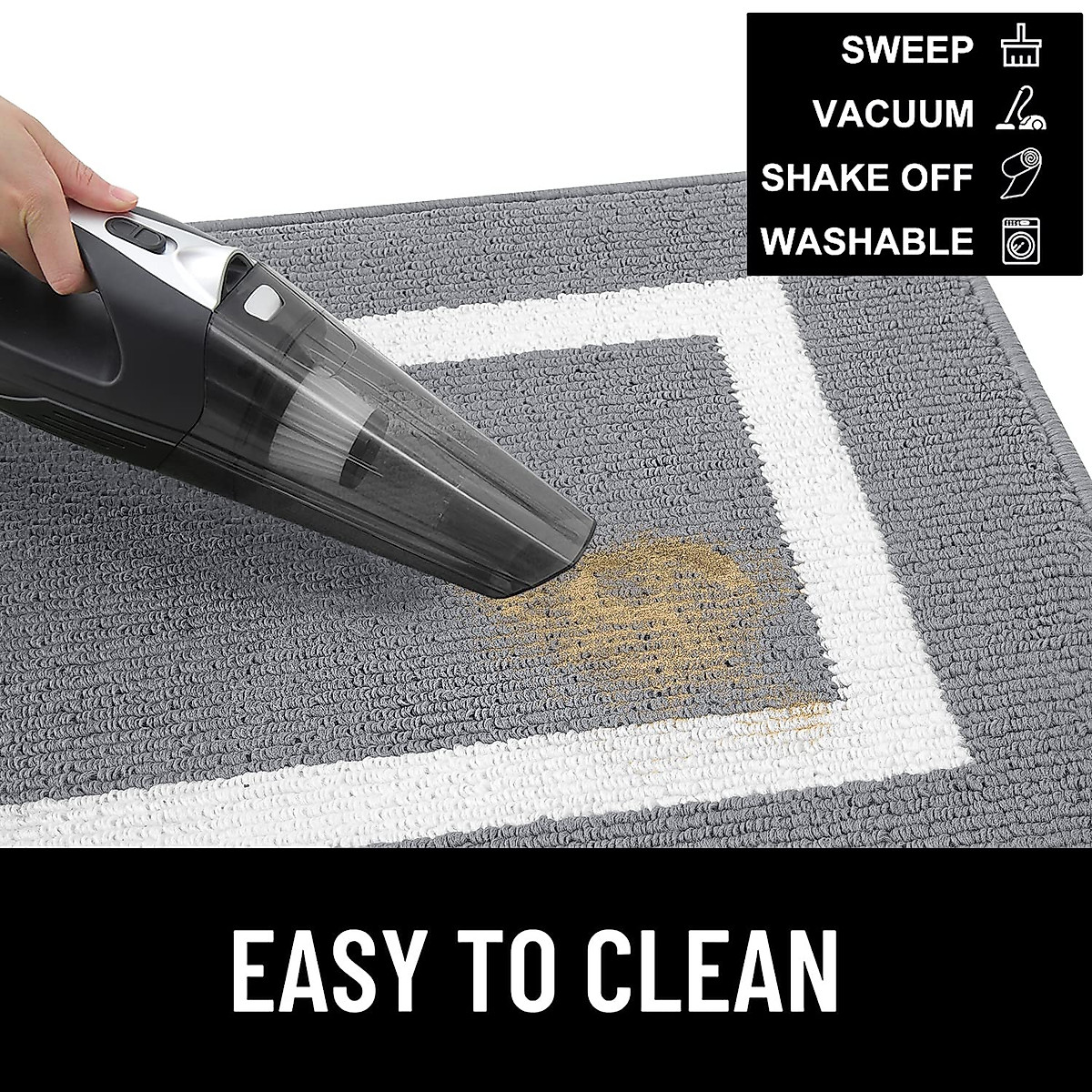 OLANLY Indoor Door Mat, 48x32, Non-Slip Absorbent Resist Dirt Entrance Mat, Washable Low-Profile Inside Entry Doormats for Entryway, Grey