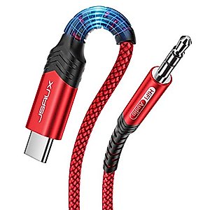 JSAUX USB C to 3.5mm Audio Aux Jack Cable[3.3ft], USB Type C to 3.5mm Headphone Stereo Cord Car Compatible with iPad Pro 2018 Google Pixel 2 3 XL, Samsung Galaxy S21 S20 Ultra Note 20 10 Plus-Red