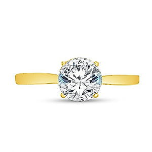 Size - 8 - Solid 14k Yellow Gold Round Cut Classic Thin Band Solitaire Wedding Engagement Ring CZ Cubic Zirconia 1.0ct.