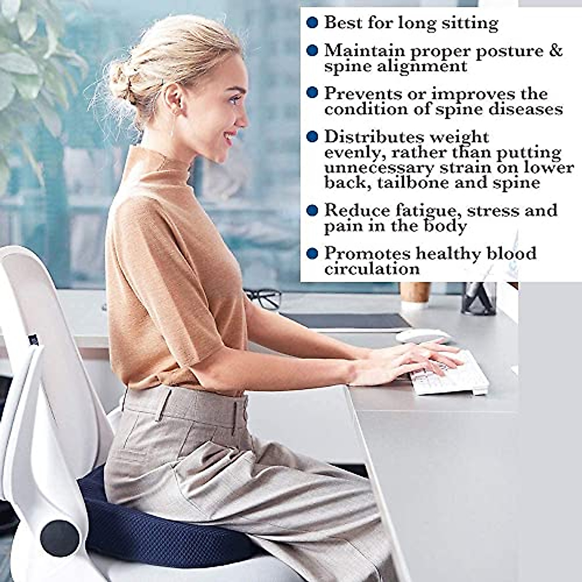 matvio Seat Cushion Pillow for Office Chair - Magnetic Fabric Inner Cover Memory Foam Coccyx Pad - Tailbone, Sciatica, Lower Back Pain Relief Cushion - Contoured Posture Corrector for Sitting