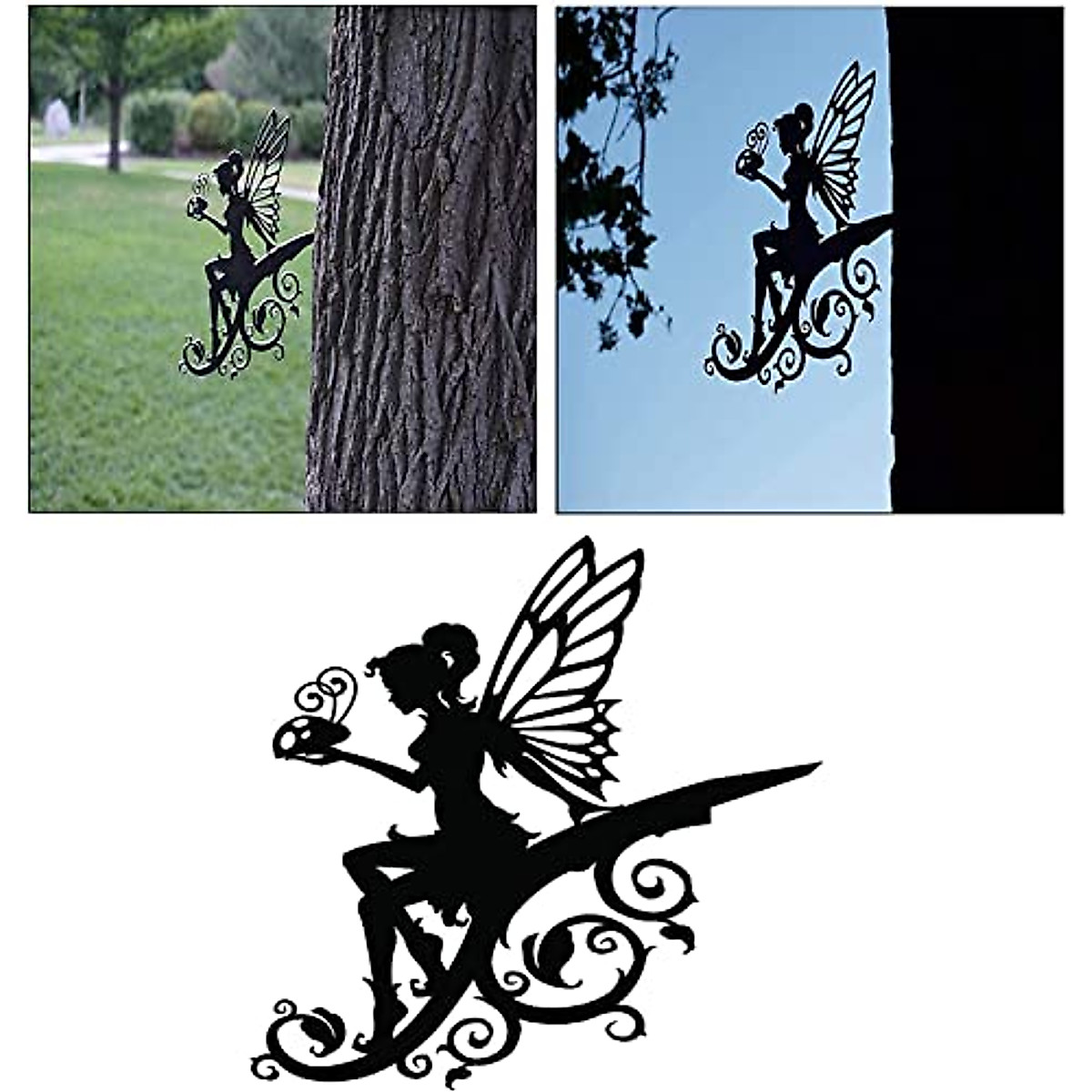 Outdoor Decor Metal Art Fairy Silhouette Sculpture Garden Lawn Backyard Tree Ornaments