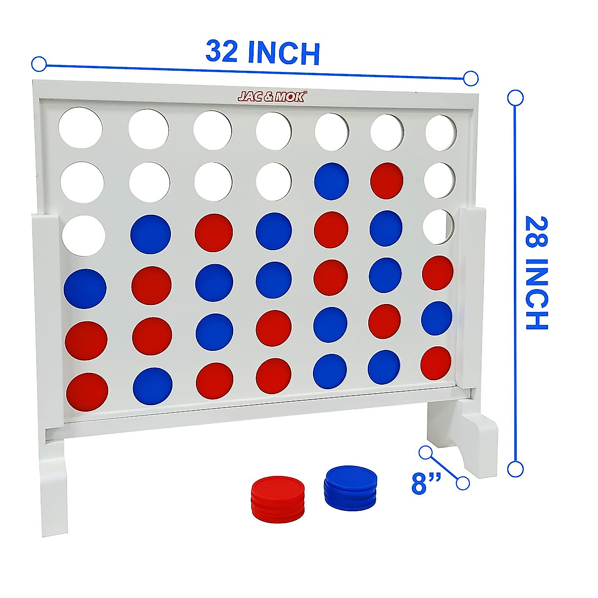 4-in-a-Row Games 32'' x 28'' ∣Premium Wooden Game∣with Plastic Coins, Carrying case for Storage and Transportation