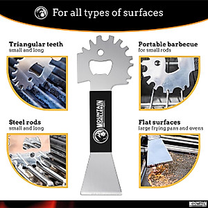 BBQ Grill Grate Scraper - Wide Portable Grill Scrubber Fits Almost Any Grill, Griddle, Smoke Or Oven Grates - Compact Non Slip Stainless Steel Grill Cleaner Tool with Built in Bottle Opener