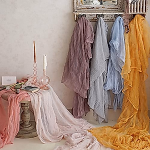 Joanlody Blue Cheesecloth Table Runner 10Ft Rustic Gauze Tablecloth 38x120 Inches Boho Backdrop Drape Fabric for Wedding Party Bridal Shower Decor, Photography Background