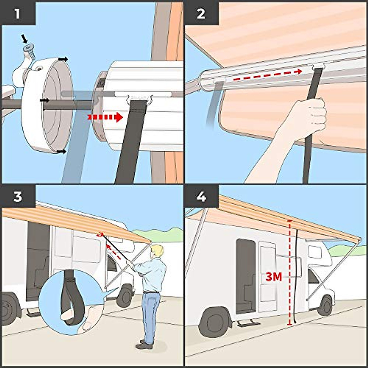 BougeRV RV Awning Pull Straps, 9.8FT (118 Inches) Upgraded RV Camper Awning Parts Pull Down Straps Fits for RV/Travel Trailer/Camper Awning RV Accessories (2 Pack)