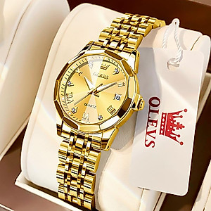 OLEVS Womens Watch Diamond Fashion Elegant Dress Wrist Watch Gold Stainless Steel Waterproof Luminous