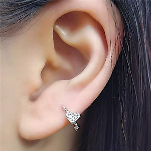CZ Sideways Heart Cartilage Small Hoop Earrings for Women Cubic Zirconia Tiny Love Beaded Huggie Hoops Hypoallergenic Earring Delicate Birthday Holiday Easter Gift 7mm