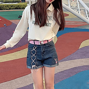 ZLMuMulin Y2K Harajuku Style Kawaii Gothic Straight Leg Loose A Line Folded Vintage Embroideried Print Jeans Shorts S Grey