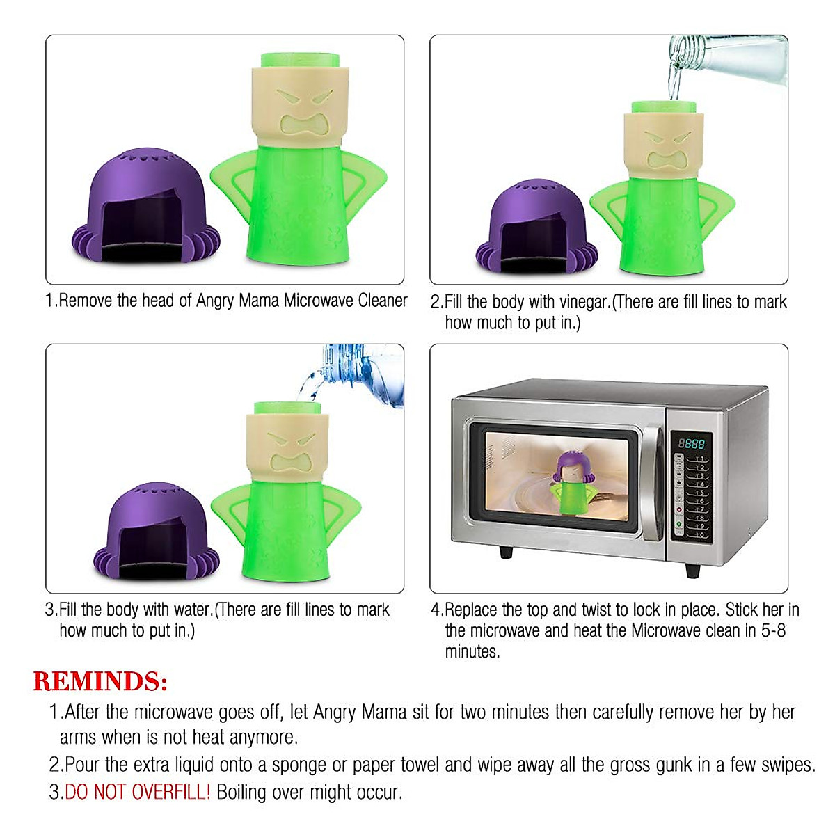 TOPIST Angry Mama Microwave Cleaner Angry Mom Microwave Oven Steam Cleaner and Disinfects With Vinegar and Water for Kitchens, Steamer Cleaning Equipment Easily Cleans the Crud in Minutes (Green)