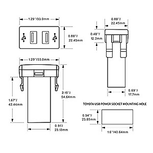 Cllena Car 12V 24V to 5V 3.1A Dual USB Ports Dashboard Mount Charger Blue Light for Toyota (2.1/1.2A-2)