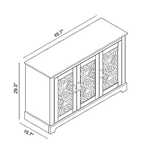 Galano Calidia 3 Door Sideboard, Kitchen Storage Sideboard Buffet Cabinet Console with Acrylic Mirror Doors & Adjustable Shelves, 15.67" D x 45.71" W x 29.29" H, Dusty Grey Oak