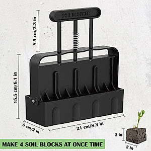 HOMEE Soil Blocker with Comfortable Handle,4 Cell Soil Block Maker 2 Inch Mold Tool Reusable for Seed Starting Germination,Grow Seedling,No Transplant Shock for Garden Soil Potting Outdoor Plants Used