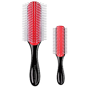 Hair Brush for Women Men Curly Wet or Dry Hair Classic Detangling Brushes 9 Row 5 Row for Natural Thick Hair, Blow Styling Separating, Shaping Defining Curls Tools Travel Bristle Black Hairbrush 2 PCS
