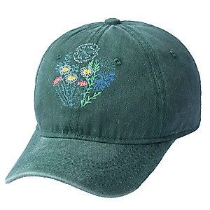 Women Wildflower Hat - Garden Baseball Hat ，Embroidered Floral Green Baseball Hat,Green