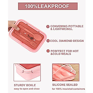 MUJUZE Bento Lunch Box for Adults/Kids, Bento Box Adult Lunch Box,Leak-Proof Bento Box for Kids, Microwable Bento Boxes,Containers for Lunch Food-Safe Materials and BPA-Free（Pink）