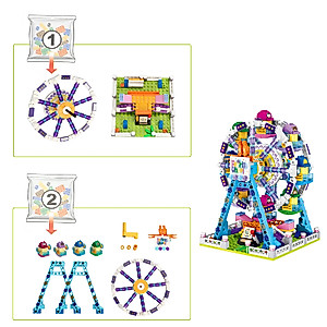 Girls Building Blocks Set Toy，653pcs Micro Mini Building Blocks, Ferris Wheel Toy, Carnival Amusement Park STEM Construction Kits for Kids, Girls Gift for Age 6-12 Years Old 4 (l) 4 (w) 5.5 (h) inch