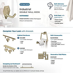 Amerock H37008BBZ | Benton Double Prong Decorative Wall Hook | Golden Champagne Hook for Coats, Hats, Backpacks, Bags | Hooks for Bathroom, Bedroom, Closet, Entryway, Laundry Room, Office