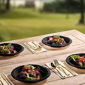 Munfix 200 Black Plastic Plates Set - 9 Inch Plastic Dinner Plates, Disposable Plates Bulk Pack, Party Plates for BBQ, Picnic, Parties, Travel and Events, Microwavable Recyclable