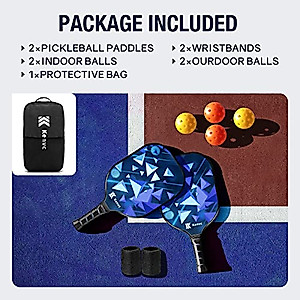 Kenvc Pickleball Paddles, Lightweight Pickleball Paddles Set of 2/4, 3K Carbon Fiber, Graphite Pickleball Paddle Face, Honeycomb Core, 4 Balls, 1 Carry Bag, Pickleball Set for Women Men
