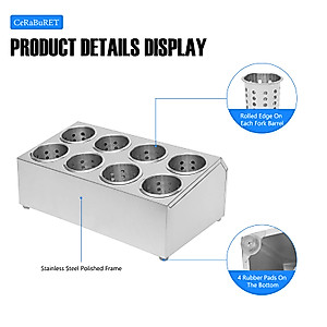 CeRaBuRET Commercial 8-Hole Stainless Steel Cylinder Flatware Silverware Utensil Holder Organizer Restaurant Silverware Organizer Countertop Cylinder Holder For Restaurants, Catering