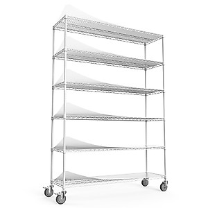 NicBex 6-Tier Heavy Duty Storage Shelving Unit with Adjustable Shelves Wire Shelving with Wheels and 6000LBS Load Metal Shelf for Kitchen, Pantry, and Bathroom,60" W x 18" D x 82" H, White