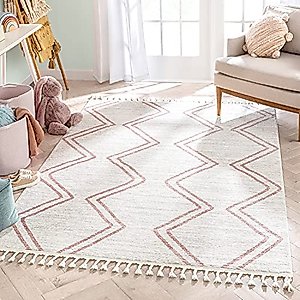 Well Woven Merri Pink Ivory Geometric Stripes Pattern Stain-Resistant Area Rug 5x7 (5'3" x 7'3")