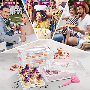 ARC 3-tiers Cupcake Carrier (Pink) - Cupcake Holder and Cake Transport Container that Holds up to 36 Cupcakes or 3 Large Cakes - BPA-Free, Great for Parties & Festivals