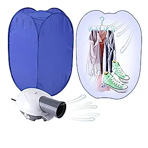 Portable Clothes Dryer, Blue Mini Folding Ventless Electric Air Clothes Dryer Bag Folding Fast Drying Machine with Heater 110V US Plug