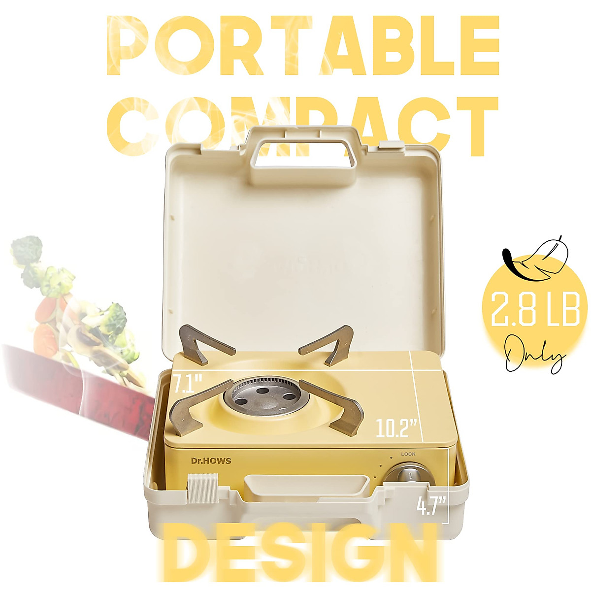 Dr.HOWS Twinkle Mini Camping Stove Burner - Portable Butane Stove for Camping, Picnic, Outdoor - Single Burner Camp Stove with Carrying Case - Lemon