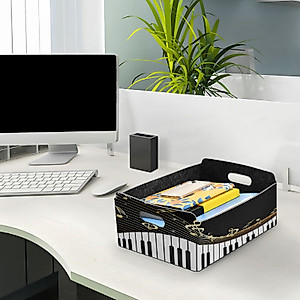 Kigai Collapsible Felt Storage Bins Music Note Piano Key Rectangle with Handle Storage Bins Baskets Toys Storage Basket for Organizing Closet Clothes Office Books Home Decor
