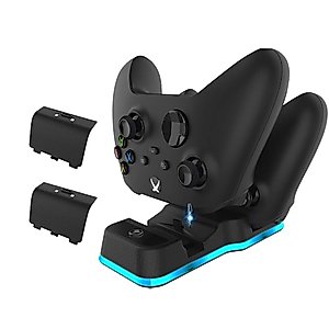 Dual Controller Charger for Xbox Series X/S Controllers, (Two Slot) High Speed Docking Charging Station Kit Updated LED Strap with 2 Rechargeable 600mAh Battery Packs