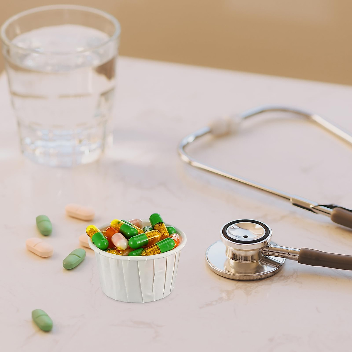 Maxcheck 1200 Pcs Paper Medicine Cups 2 oz Disposable Paper Cups Condiment Cups Small Paper Cups Souffle Cups Portion Cup for Medicine Pills Samples, Medication Distribution, Food, Dessert Serving