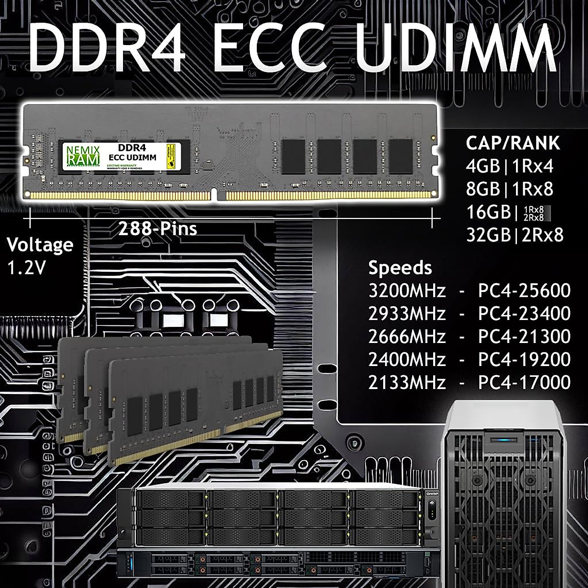 NEMIX RAM 32GB (2X16GB) DDR4 3200MHZ PC4-25600 2Rx8 1.2V 288-PIN ECC Unbuffered UDIMM KIT Compatible with DELL PowerEdge T150 Server