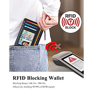 Teskyer Slim Minimalist Wallet, RFID Blocking Credit Card Holder Leather Wallet with Zipper Pocket for Men Women - Lichee Black