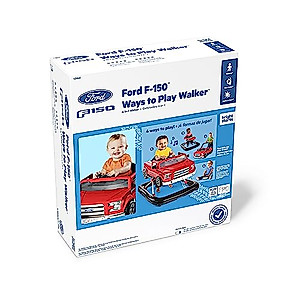 Bright Starts Ford F-150 4-in-1 Red Baby Activity Center & Push Walker with Removable Interactive Steering Wheel -Toy, 6 Months and up