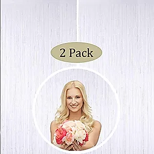 Moohome 2 Pack White Foil Fringe Curtain, Fringe Backdrop Curtains for Birthday Wedding Engagement Bridal Shower Bachelorette Party Decorations