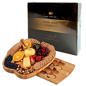 Charcuterie Boards Gift Set, Premium Bamboo Cheese Board Set with Knives, Charcuterie Boards Accessories Perfect for Wedding, Housewarming, Birthday Party.