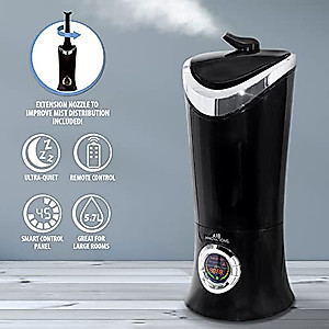 Air Innovations Humidifier Large Capacity 1.7 Gal (6.4L) Whisper-Quiet Cool Mist Ultrasonic for Rooms up to 600 SqFt Baby Bedroom BPA Free Lasts Up to 96hs Remote Control Digital Display Aroma Tray