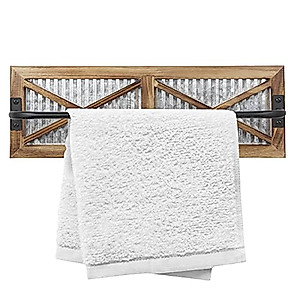 Rustic Bathroom Towel Rack, Butizone Wall Mounted Towel Bar Holder with Weathered Wood and Corrugated Galvanized Metal, Farmhouse Rack for Hanging Towel (Towels are not Included)