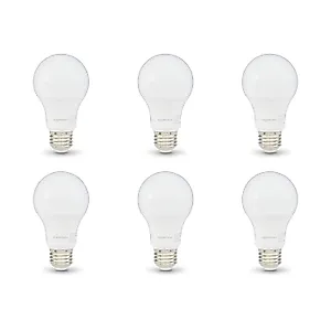 Amazon Basics A19 LED Light Bulbs, 60 Watt Equivalent, Energy Efficient 9W, E26 Standard Base, Daylight White 5000K, Dimmable, 10,000 Hour Lifetime , 6-Pack