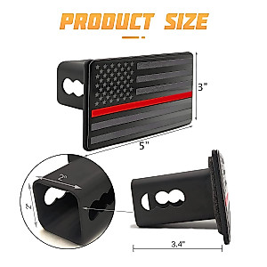 American Flag Metal Trailer Hitch Cover, USA Patriotic Dust Plug, Stainless Steel Flag Emblem Guard for 2 Inch Tow Rear Receivers Square Mouth Protection Cover for Pickup Truck SUV (Red)