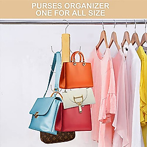 Volnamal Purse Hanger Organizer for Closet 2 Pack, Wood Handbag Storage Holder Metal Hanging Space Saving Hook, Closet Organizers and Storage Scarves, Ties, Shawls, Backpacks, Belts