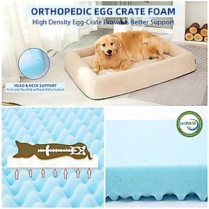 pettycare Orthopedic Dog Bed for Large Dogs Waterproof Pet Bed Soft Sofa with Two Fabrics Washable Removable Cover Egg Foam Support Anti-Slip Bottom Extra Head and Neck Support Sleeper,XL Beige